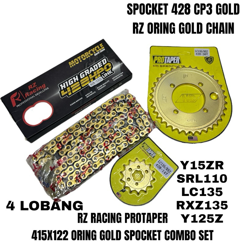 LC/Y15/Y125 PROTAPER 428 CP3 RZ RACING 428x122 GOLD ORING CHAIN SPOCKET ...