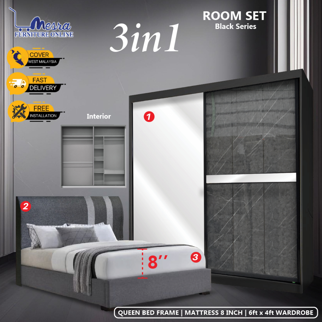 (SIAP PAASNG)MESRA - Bedroom set / 8x8 Wardrobe / Wadrobe / Almari baju ...