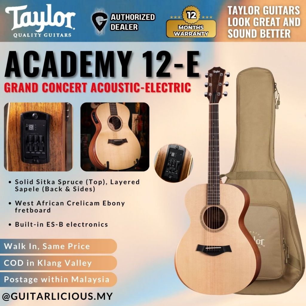 Taylor Academy 12e Grand Concert Acoustic-Electric Guitar w/Bag ...