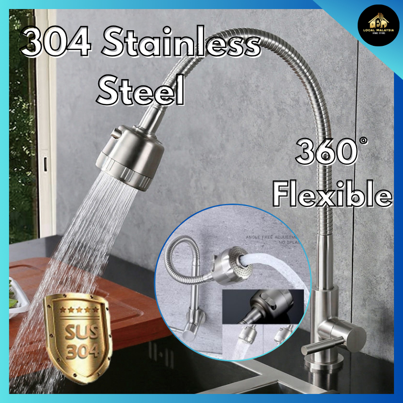 【READY】SUS 304 Stainless Steel Kitchen Sink Flexible Hose Water Tap ...