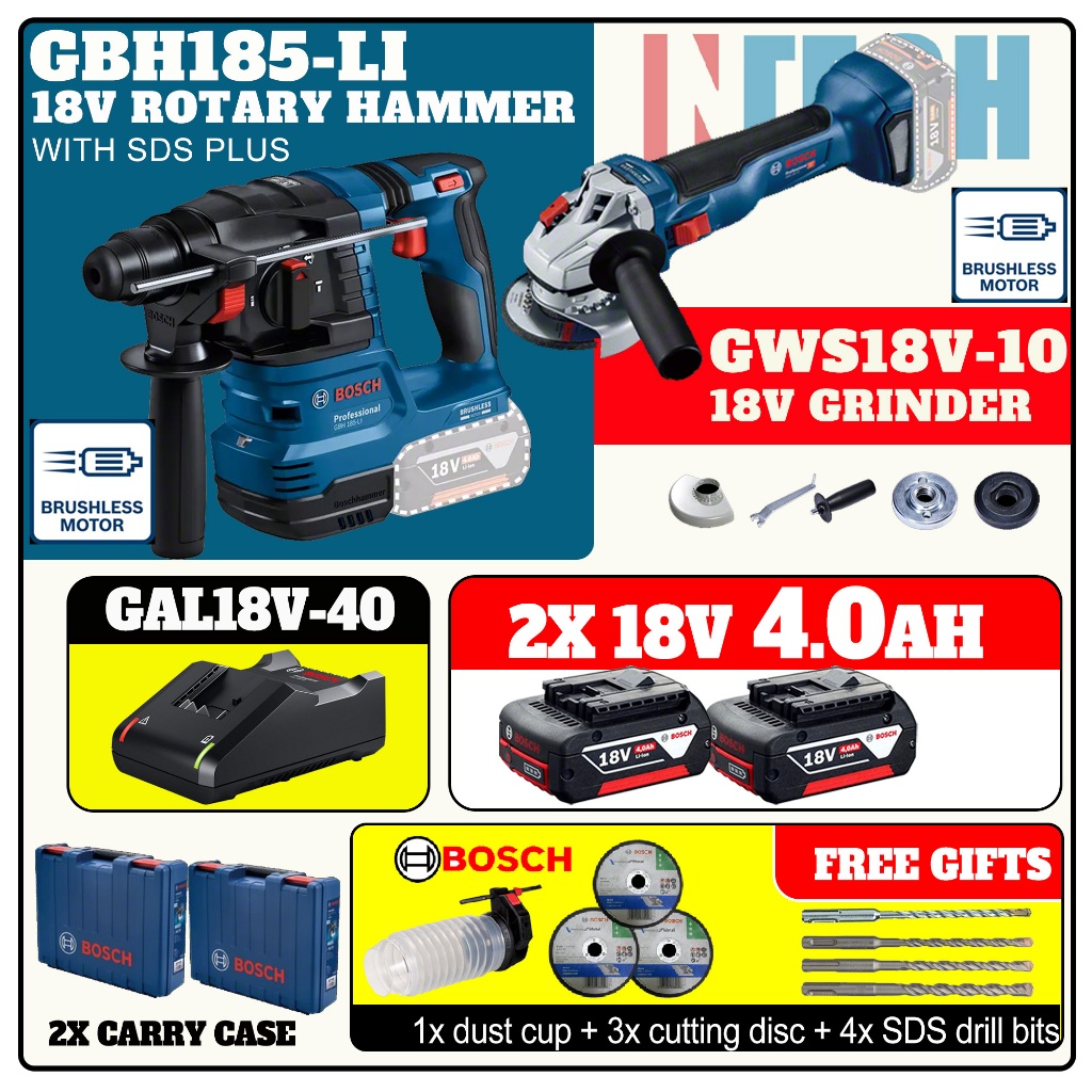 Bosch Combo Gbh185 Li Gbh180 Li 18v Cordless Rotary Hammer Brushless