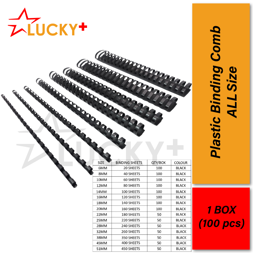 Plastic Comb Binding 21 Rings 1box Binding Comb Ring Comb Binding Black Sikat Pengikat