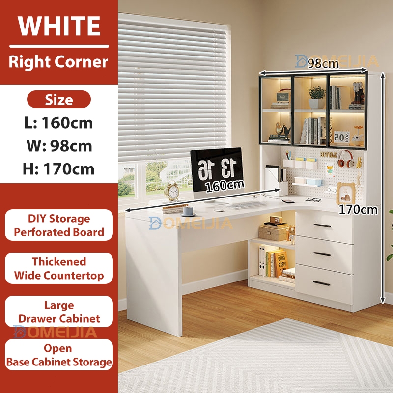 In Stock Meja Belajar Study Table Home L Shape Corner Desk With Side ...