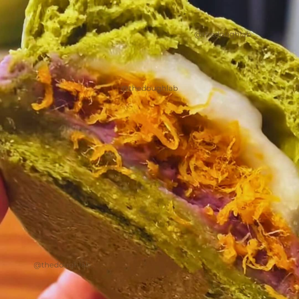 Matcha Taro Chicken Floss Mochi European Soft Bread 抹茶芋泥鸡丝麻薯软欧包 - 低糖低油 ...