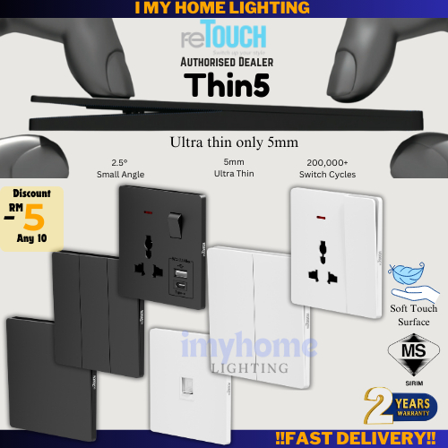 (SIRIM) Retouch Thin5 Black White Slim Modern Electric Wall Switch ...