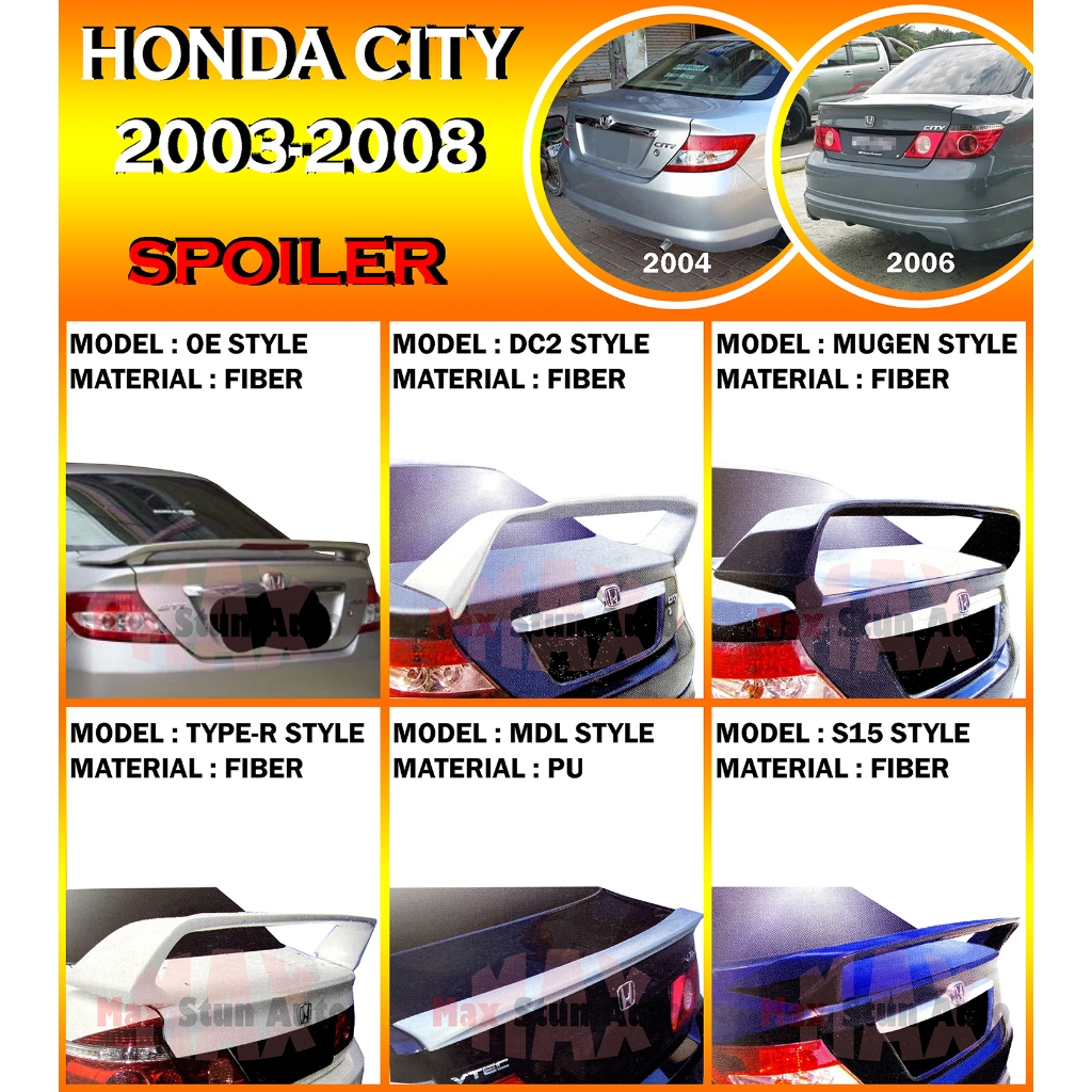 HONDA CITY 2003-2008 REAR TRUNK SPOILER DUCKTAIL CITY SPOILER MUGEN MD ...
