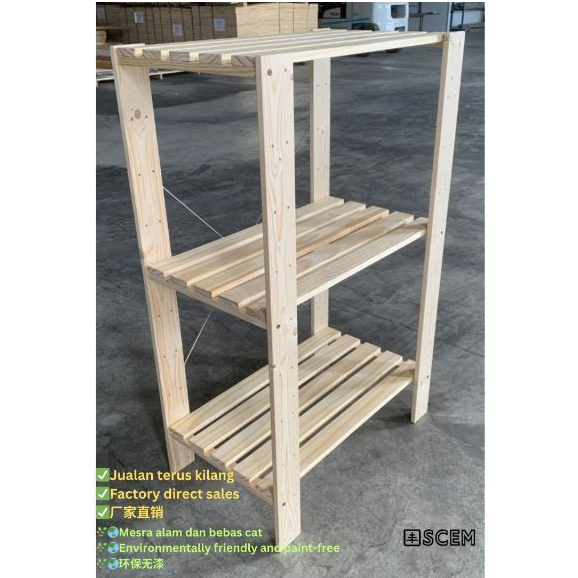 Rak Kayu Pepejal 3 Lapisan，Wooden Rack, Storage Racks, Wooden Shelves 3 ...