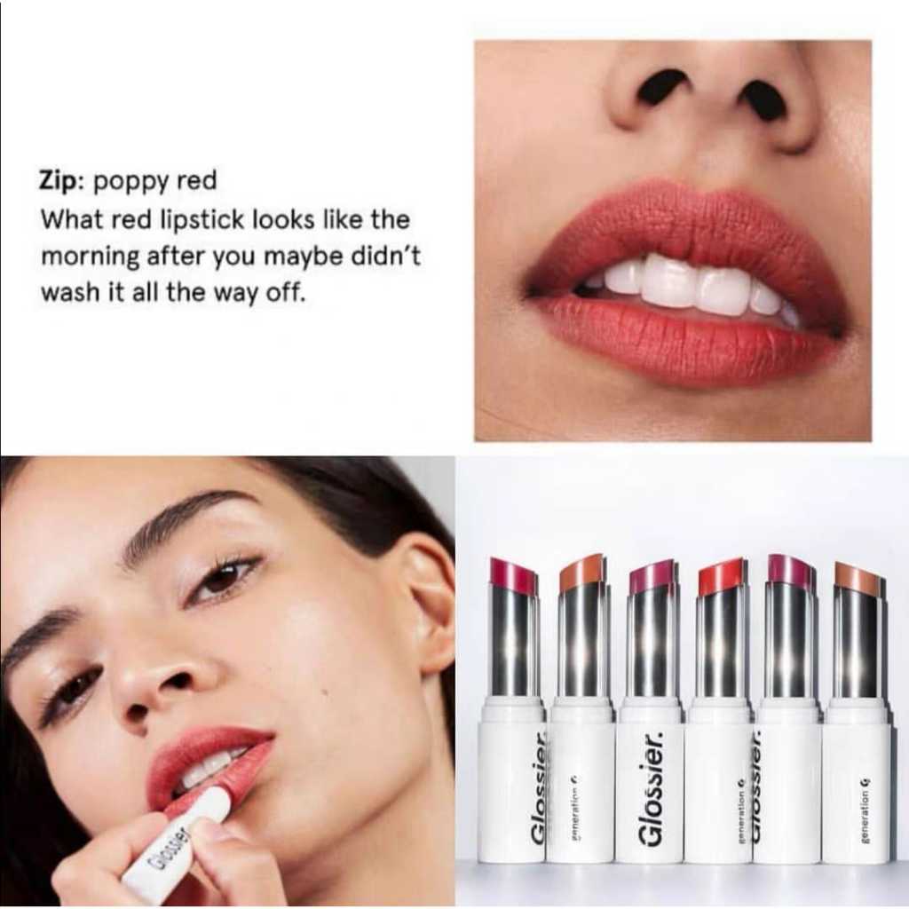 Glossier Generation G Sheer Matte Lipstick - LEO LIKE CAKE JAM FUZZ ZIP ...