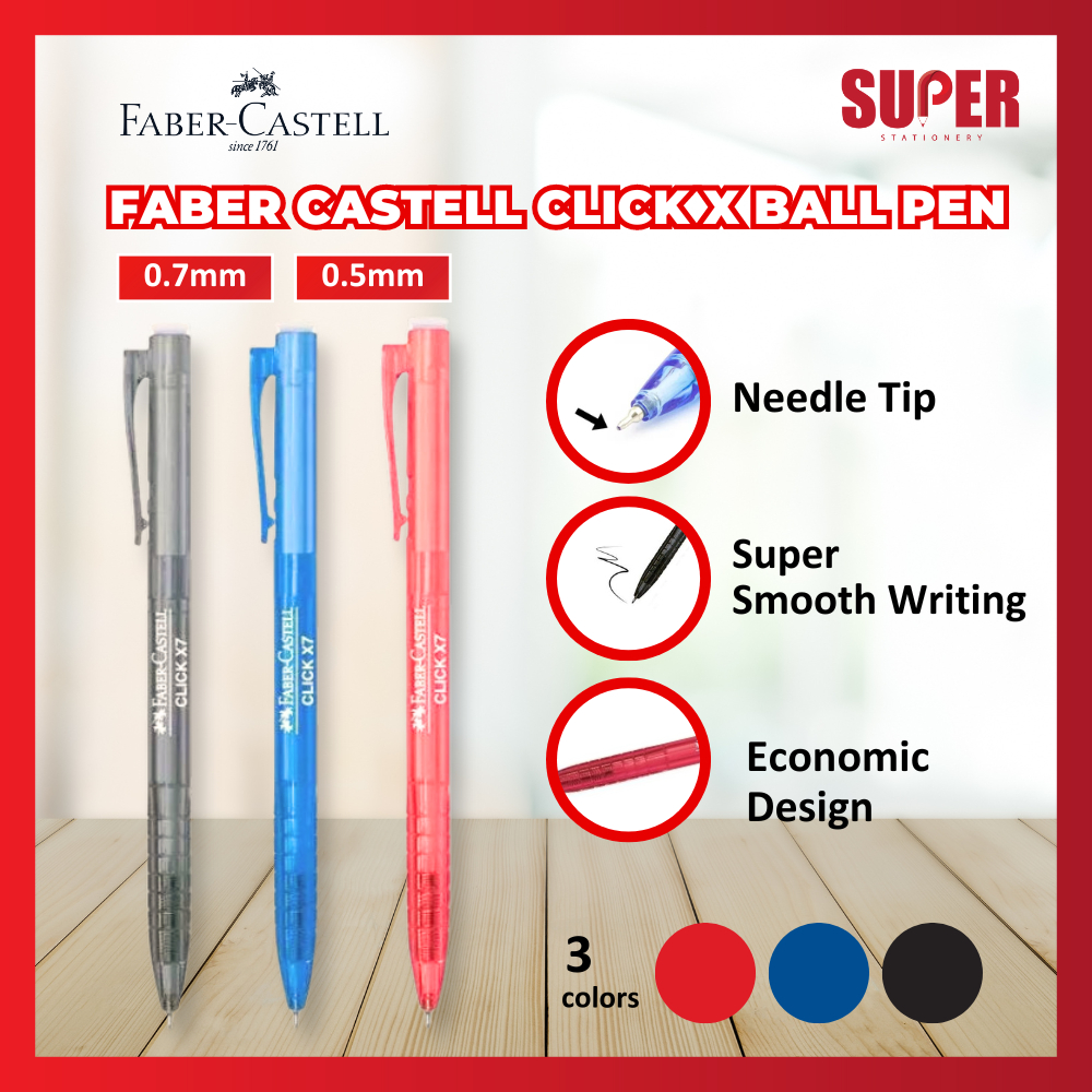 [Super Stationery] Faber Castell Click X Pen Bola X5/X7 Hitam Biru Merah 0.5mm 0.7mm Black Blue ...