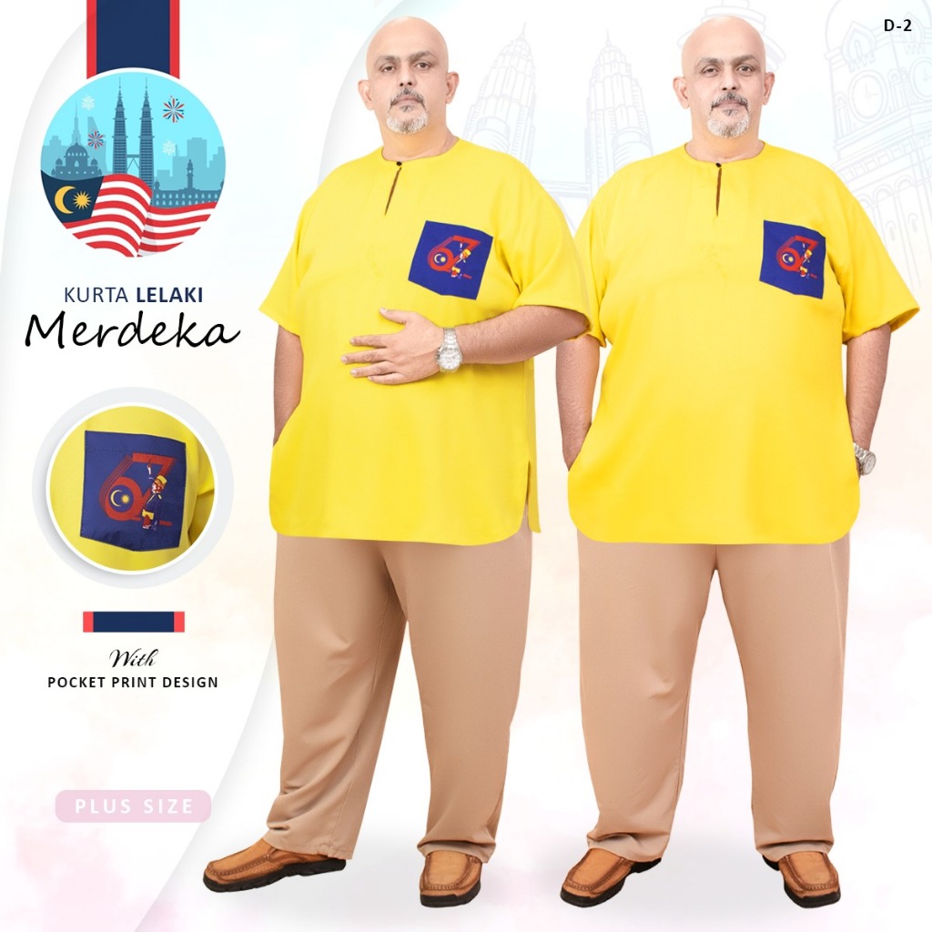 New Arrival 2024 Merdeka Plus size Kurta lelaki with Print Pocket By AL ...