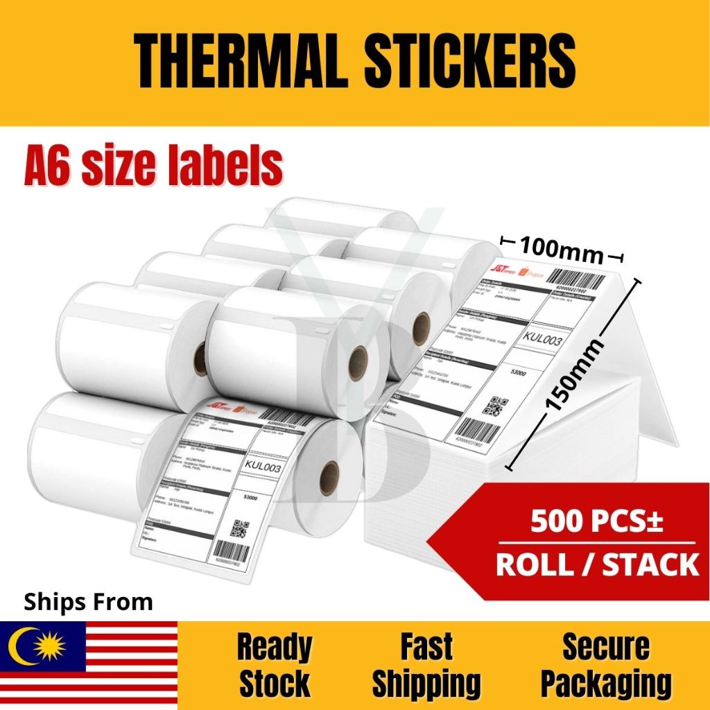 500PCS Roll/Fold A6 Thermal Sticker Thermal Paper Shopee Waybill ...