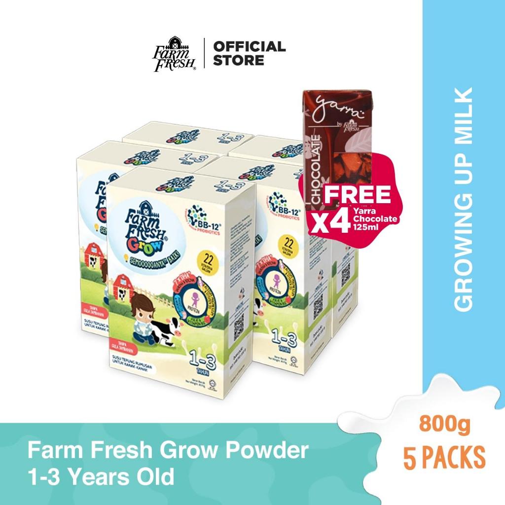 Farm Fresh Grow Powder 1-3 Years Old 800g x 5 Packs + Yarra by Farm ...