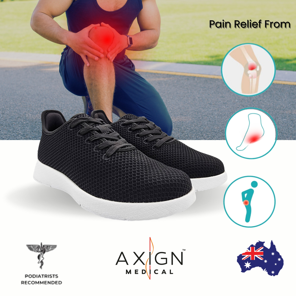 Axign River Lightweight Casual Orthotic Shoe - Black with White Sole ...