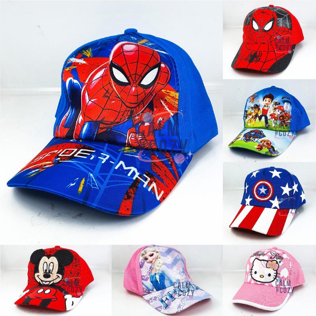 Topi Kanak Kids Cartoon Cap Spiderman Frozen Patrol Mickey Kitty ...