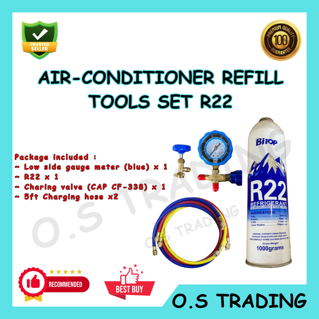 AIR-CONDITIONER REFILL TOOLS SET R22 // R22 + CHARGING VALVE + CHARGING HOSE + R22 GAUGE METER ...