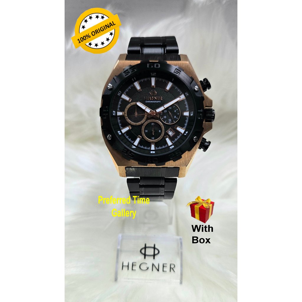 (Men) 100% ORIGINAL HEGNER 8-1671323GBR Black/Rose Gold,Chronograph ...