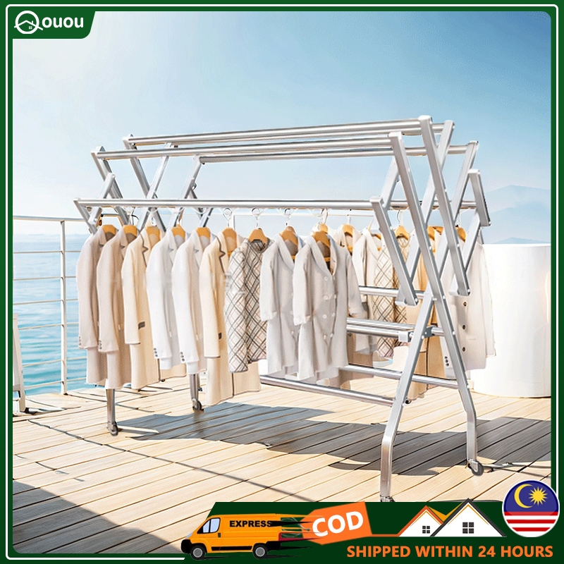 Foldable 】Stainless Steel Clothes Rack Rak Penyidai Baju Drying Rack ...
