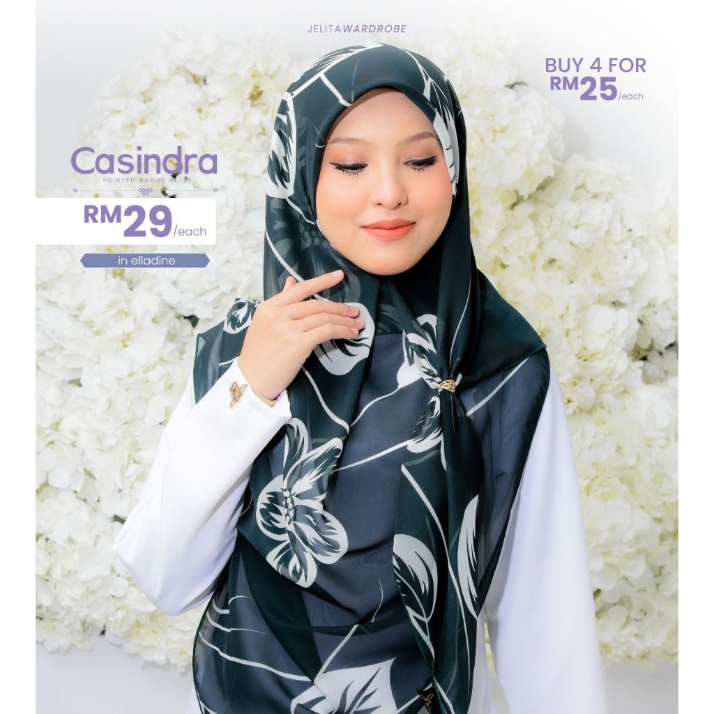 CASINDRA SCARVES (Chiffon Korea) Tudung Bawal On Point Bidang 45 ...