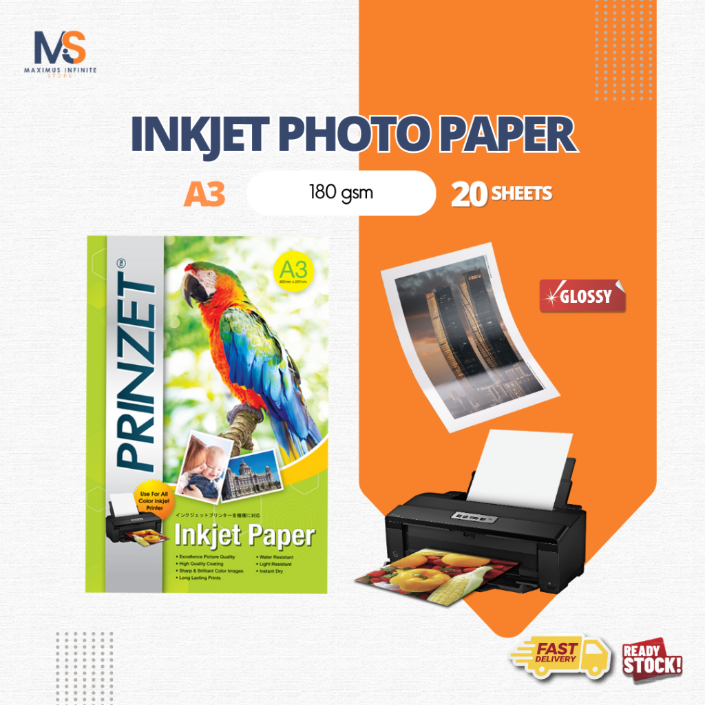 [GLOSSY] A3 180gsm / 20 sheets / PRINZET Super Glossy Inkjet Photo ...