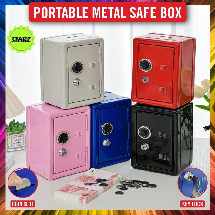 Portable Metal Safe Box with Key Lock and Coin Slot / Mini Metal Safe ...