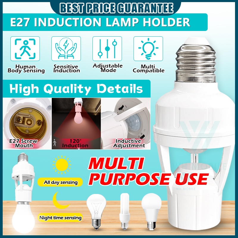 Smart PIR Induction Infrared Motion Sensor E27 LED lamp Base Holder With Light Control Switch ...