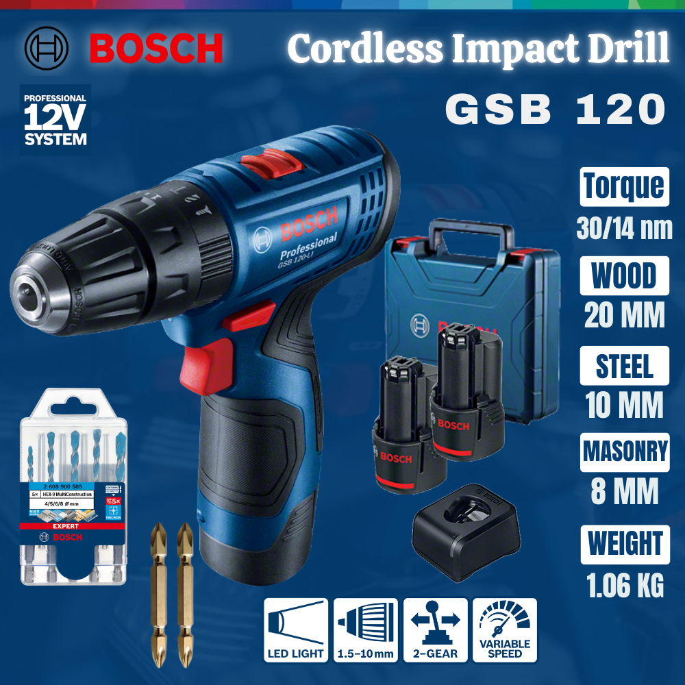 Bosch 12v Cordless Impact Drill GSB 120-Li | Shopee Malaysia