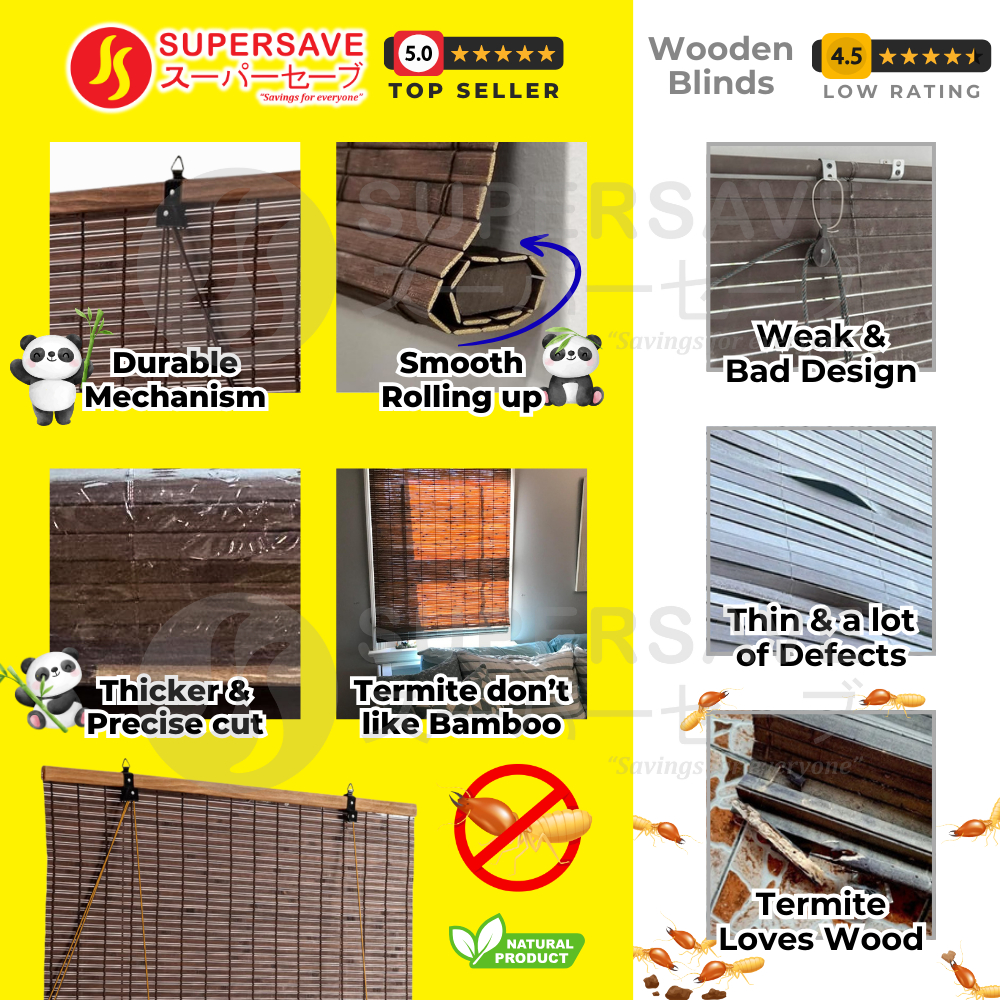 SUPERSAVE Japanese Bamboo Blind Roll Up Blind Bidai Buluh Bidai Kayu ...
