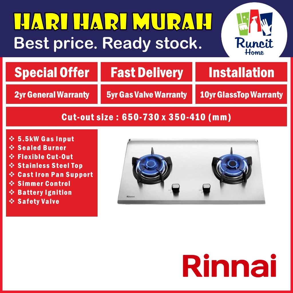 Rinnai RB72S Hyper 2 Burner 5.5kW Stainless Steel Top Gas Cooker Gas Stove RB-72S Gas Hob ...