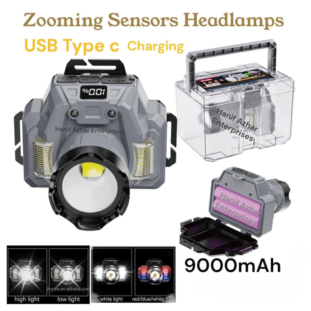 Rechargeable Sensors Headlamp Zooming 4 Gears Flashlight Type c USB ...