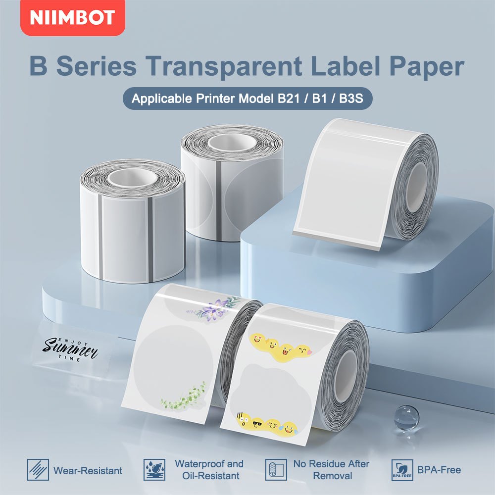【1-5 Rolls】NIIMBOT B21/B1/B3S Label Paper Transparent Name Sticker Waterproof Small Thermal ...