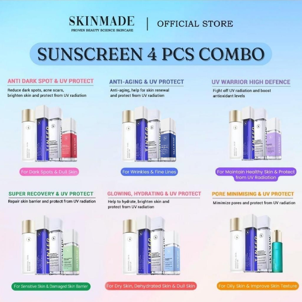 SKINMADE Combo Set - Sunscreen SPF50 + Face Serum + Moisturiser (4 Pcs ...