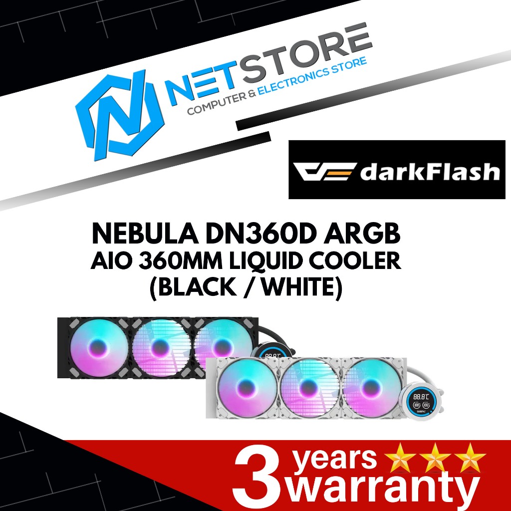 DARKFLASH NEBULA DN360D ARGB AIO 360MM LIQUID COOLER (BLACK / WHITE ...