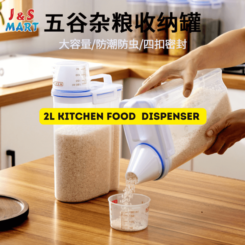 JS MART 2L Kitchen Food Dispenser Cereal Tupperware Storage Container ...