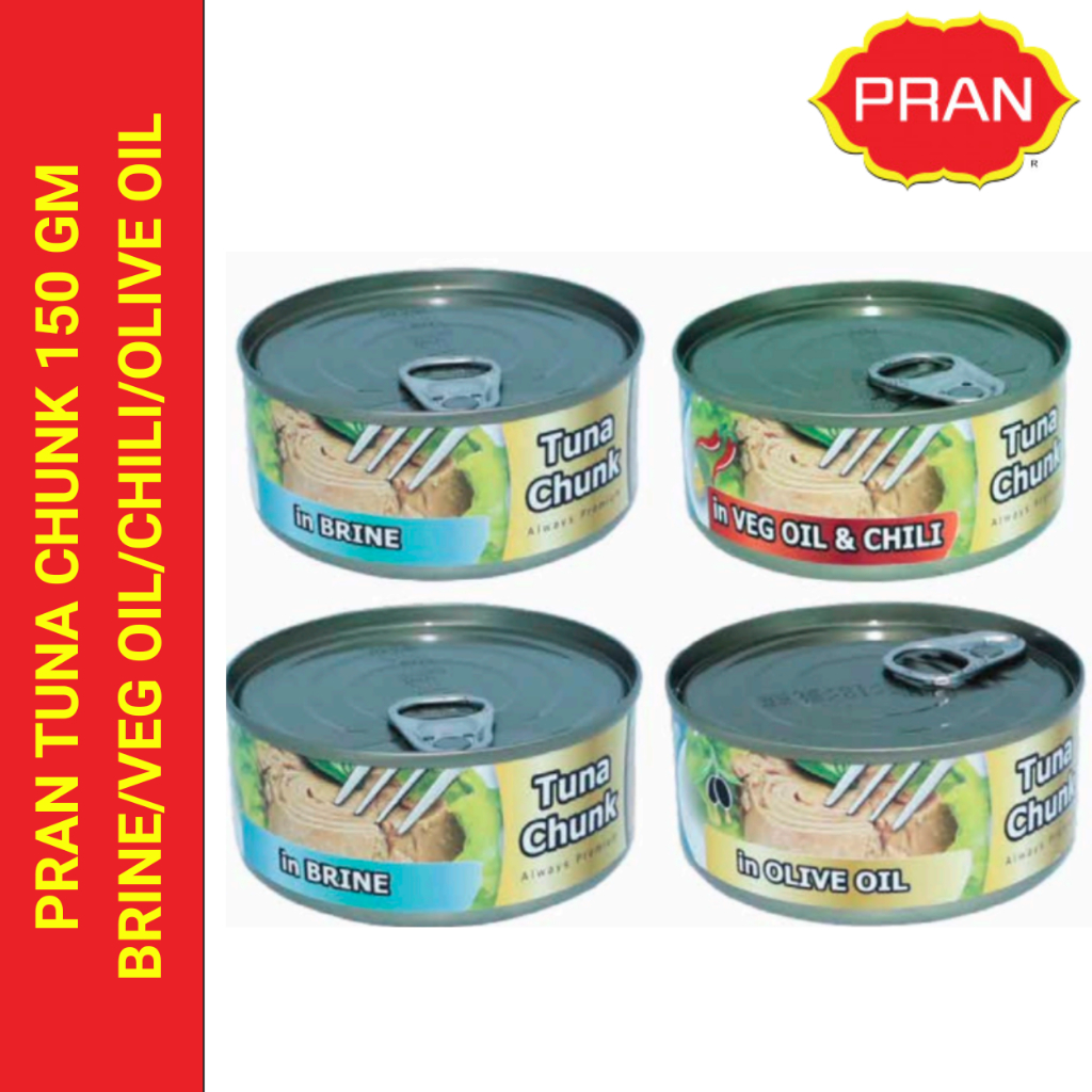 PRAN TUNA CHUNK BRINE/VEG OIL.& CHILI/OLIVE OIL 150 GM | Shopee Malaysia