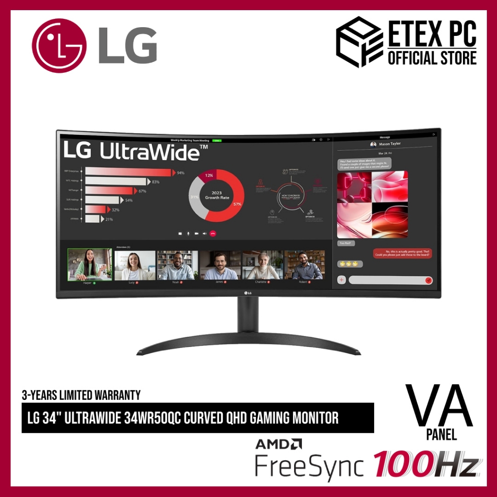 LG 34" UltraWide 34WR50QC Curved QHD Gaming Monitor - VA Panel / QHD ...