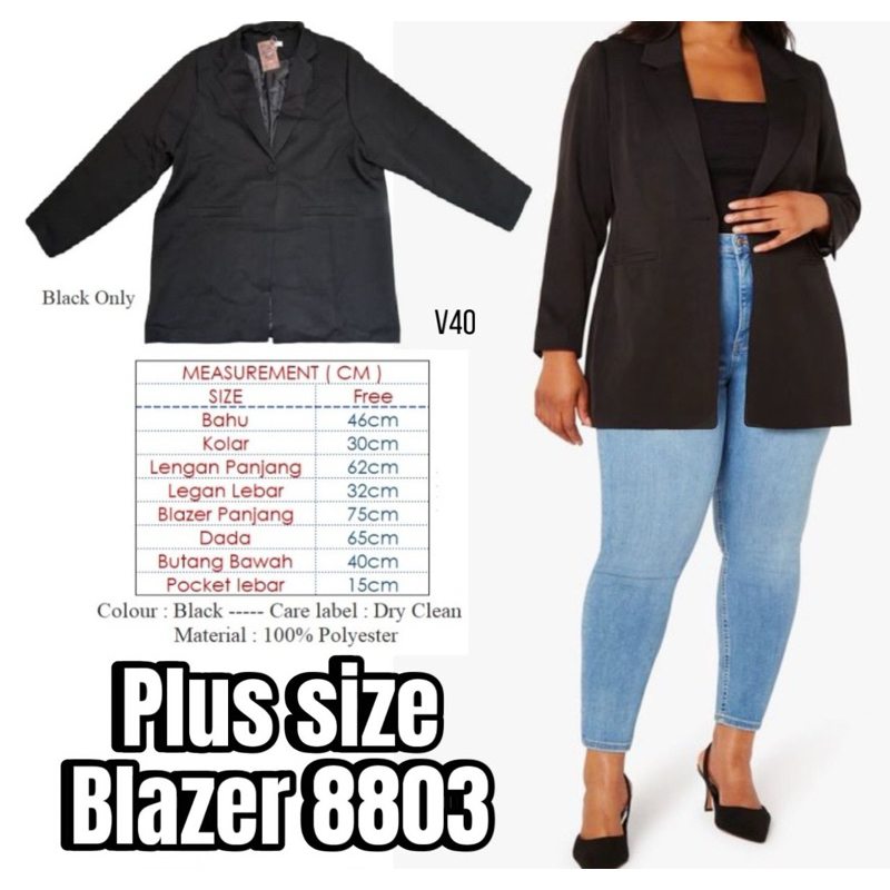 (2XL-5XL)Blazer Coat Plus Size Women Hitam Labuh Long Sleeve Suit ...