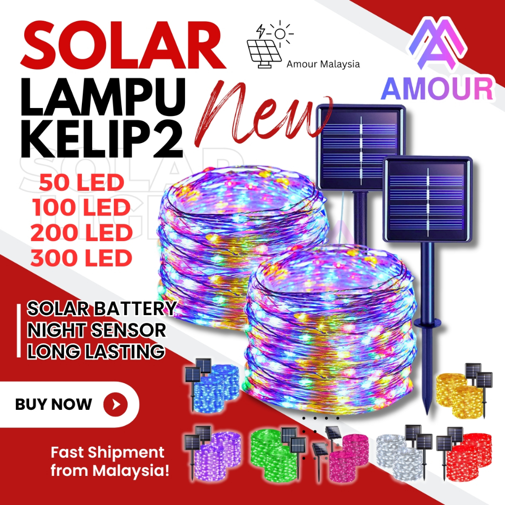 Lampu Raya Solar LED Kelip Kelip Fairy Light String 32M 300LED 22M ...