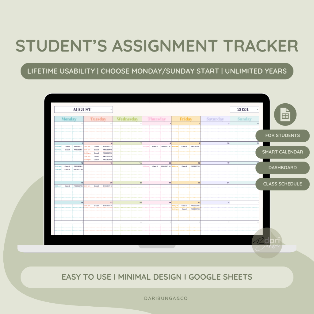 Assignment Tracker for Students Smart Calendar Academic Student Planner ...