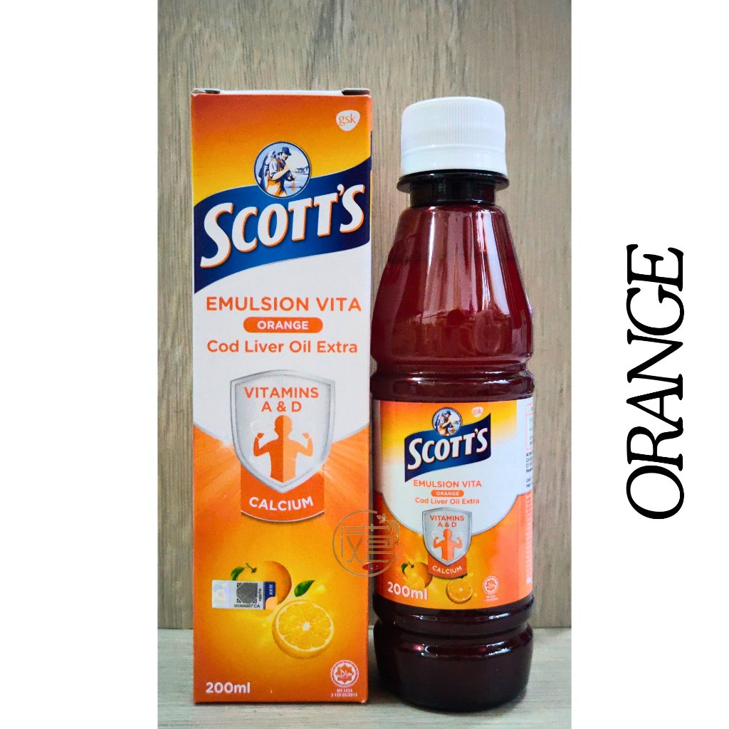SCOTT'S Emulsion Cod Liver Oil Orange Vit A & D + Calcium 200ml ...