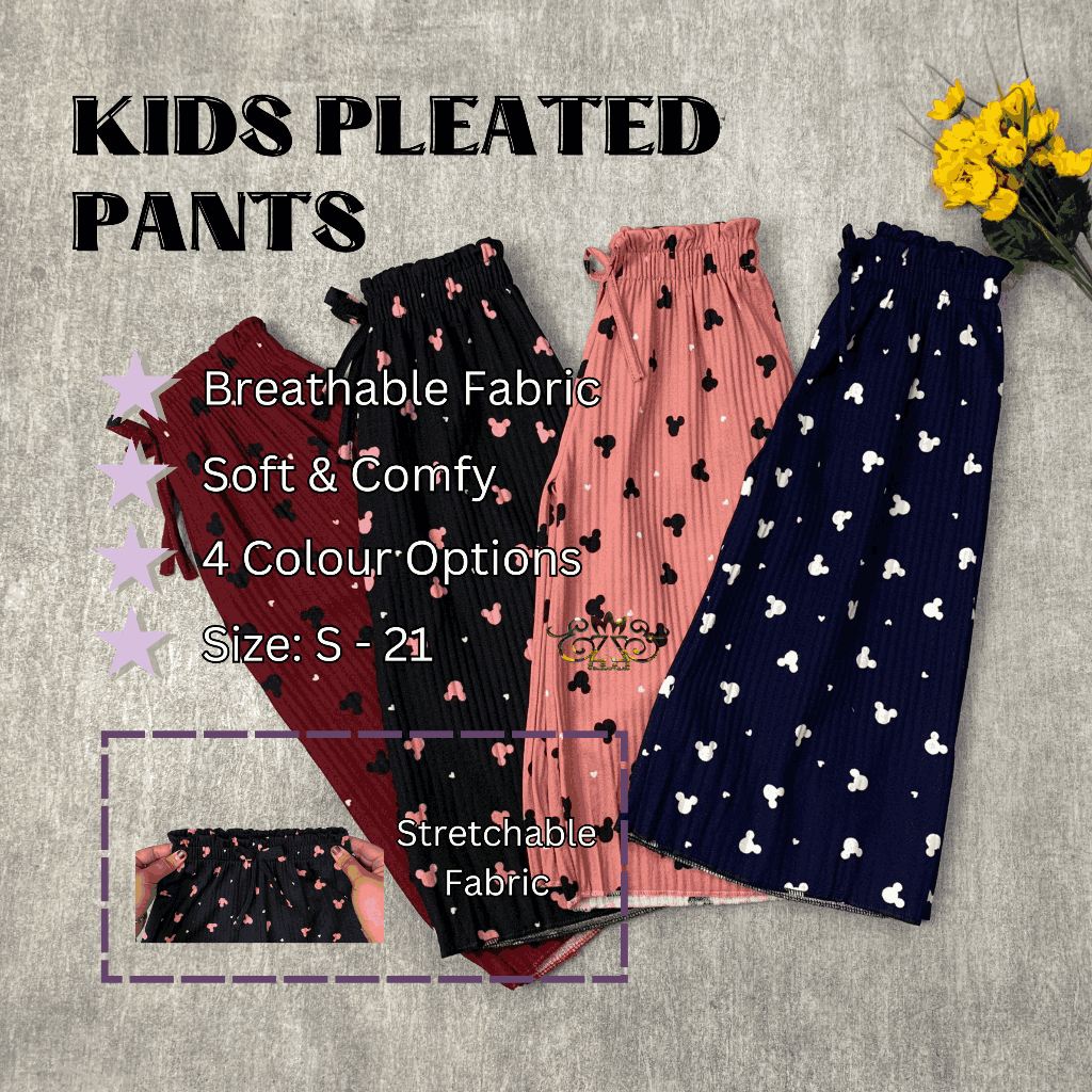 EZZE Kid Children Girl Pleated Floral Cartoon Long Pants Seluar Palazo ...