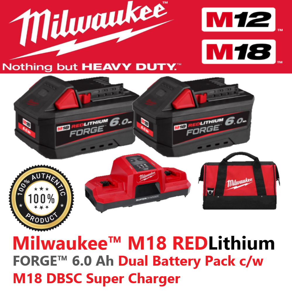 MILWAUKEE M18 RED LITHIUM FORGE 6.0Ah BATTERY M18 DBSC Super Charger ...