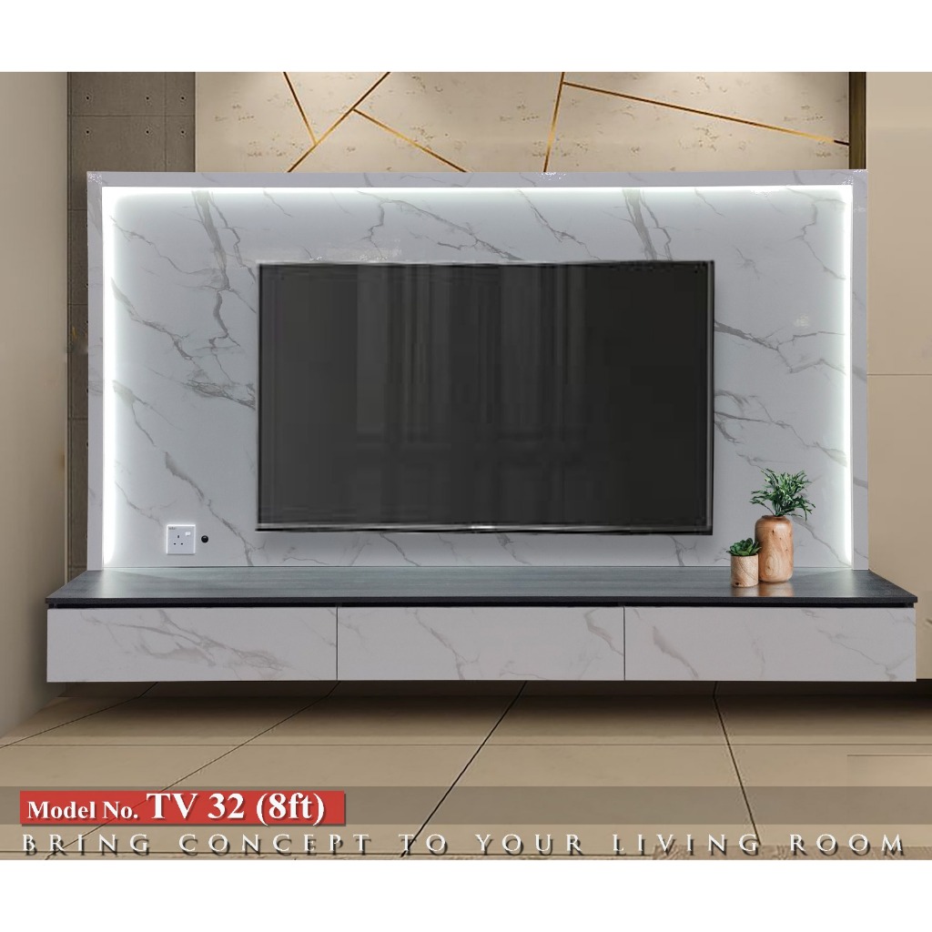 [TSB-TV328]8FT TV Cabinet with LED Light & Solid Wall/8 Kaki Kabinet TV ...