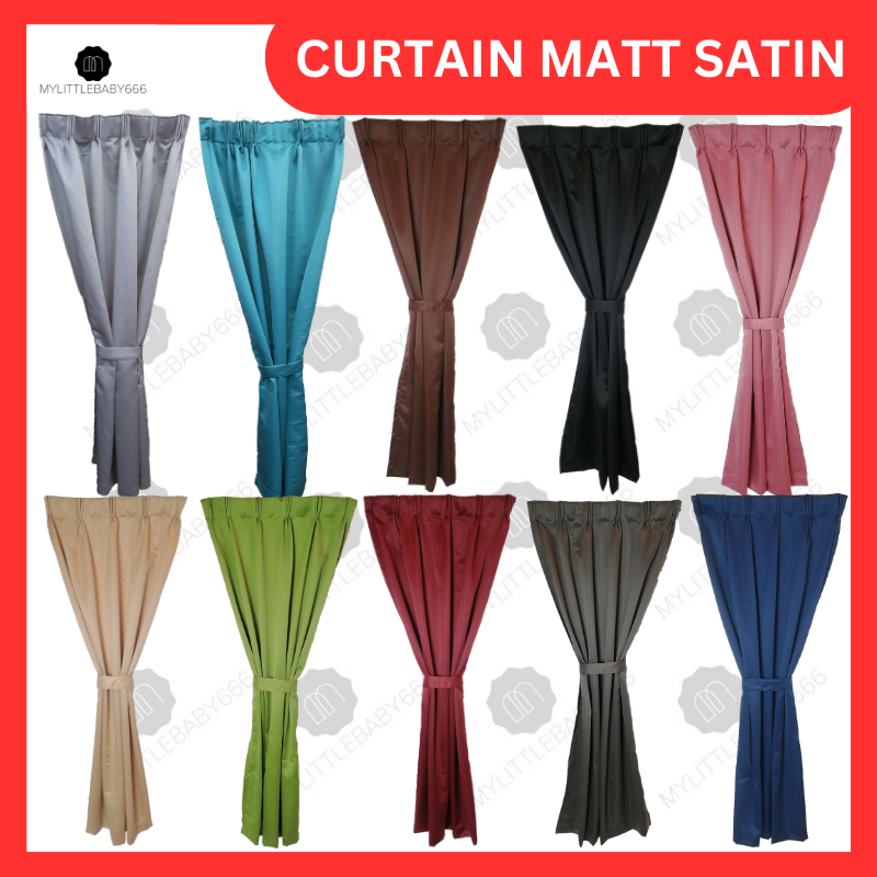 PLANE COLOUR MATTE SATIN CURTAIN READY MADE LANGSIR SIAP JAHIT WARNA ...
