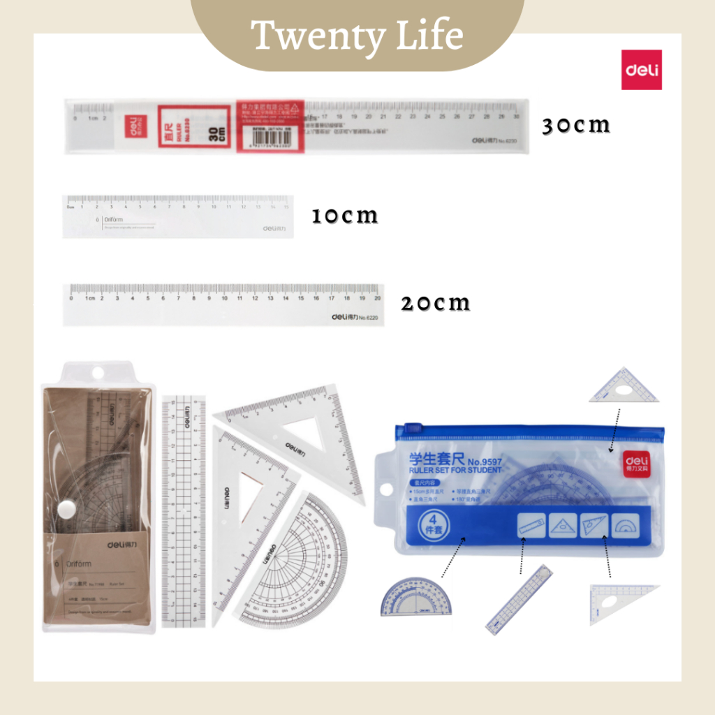 TwentyLife Transparent Rulers DELI 15cm Ruler (71971) 20cm Ruler (E6220 ...