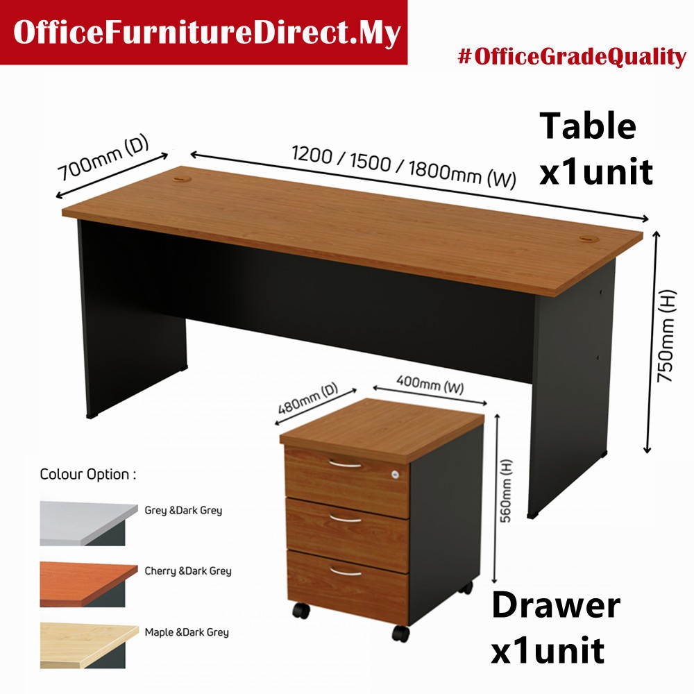 120/150/180x70cm G Office Table With 3 Drawer Mobile Pedestal (hantar ...