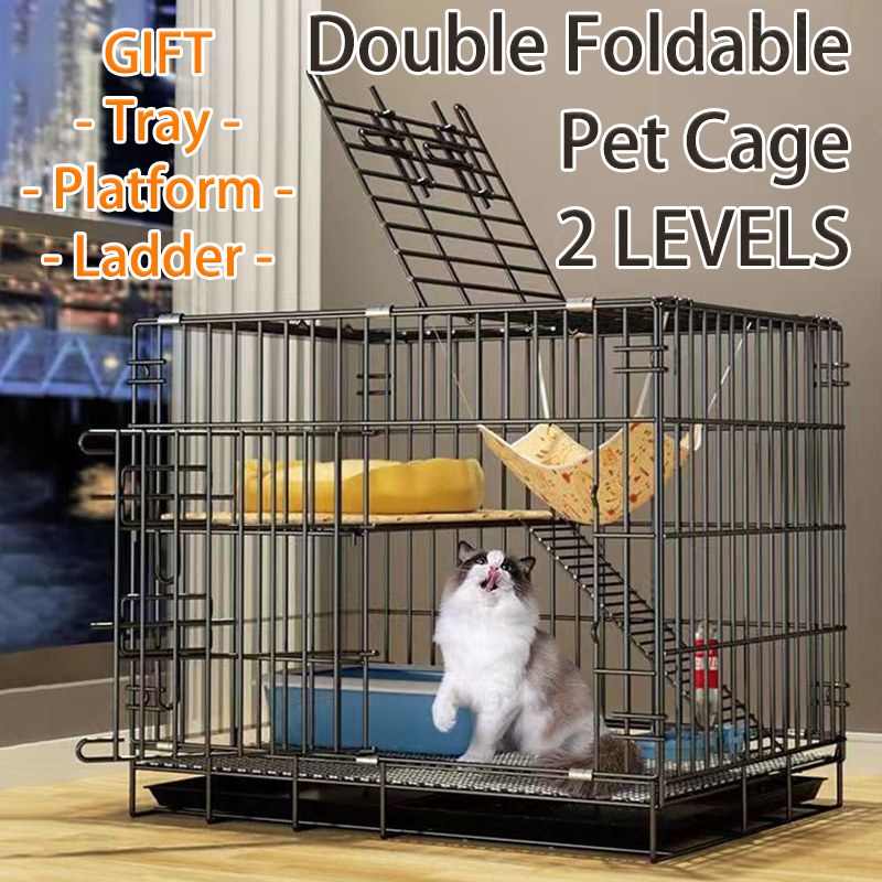 动物猫狗宠物笼 2 Level Cat House Cage Petorldog Indoor Little Large Pet Cage Sangkar Kucing 60*42*50CM ...