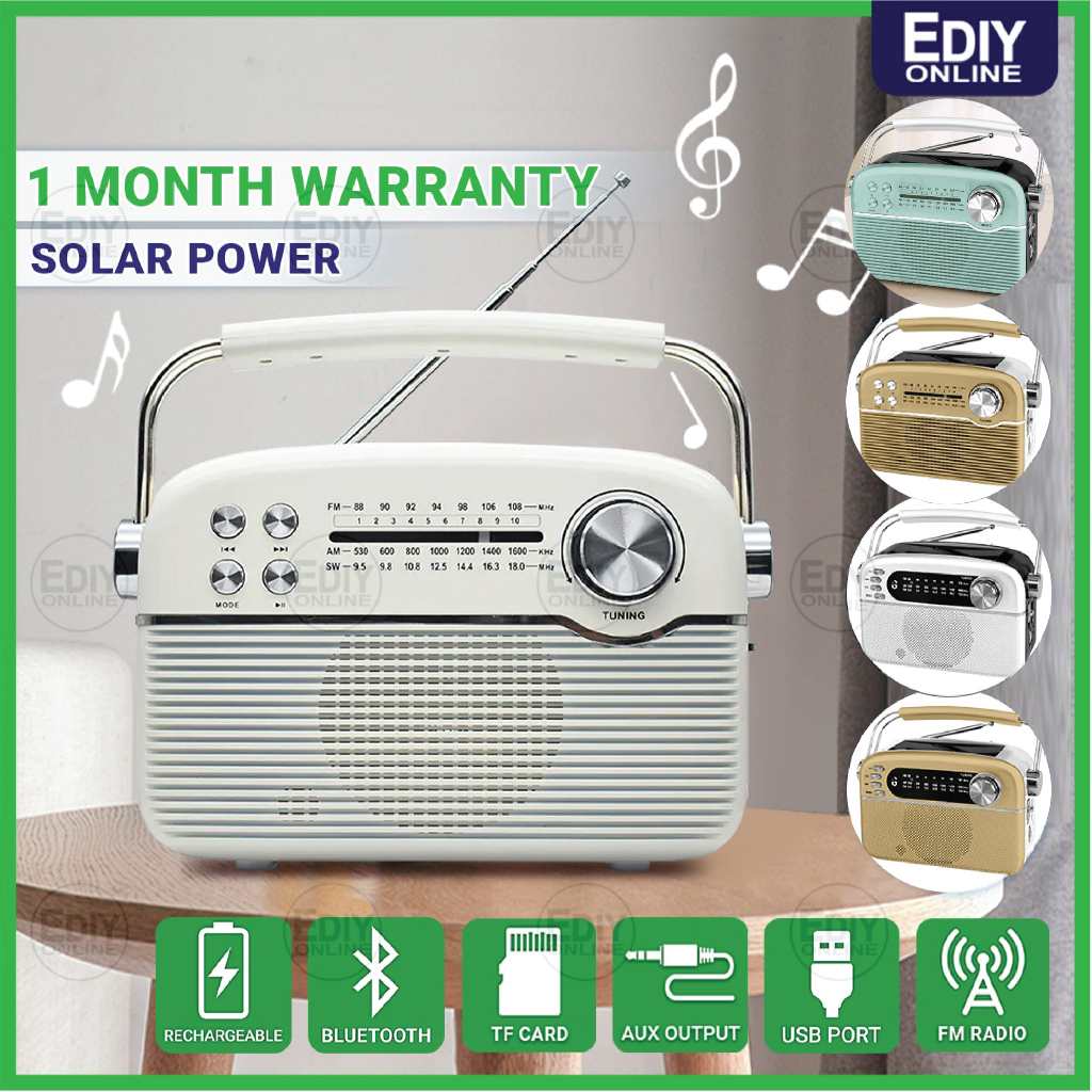 RETRO CLASSICAL ANTIQUE RADIO RECHARGEABLE SOLAR 3 BAND MP3 MUSIC ...