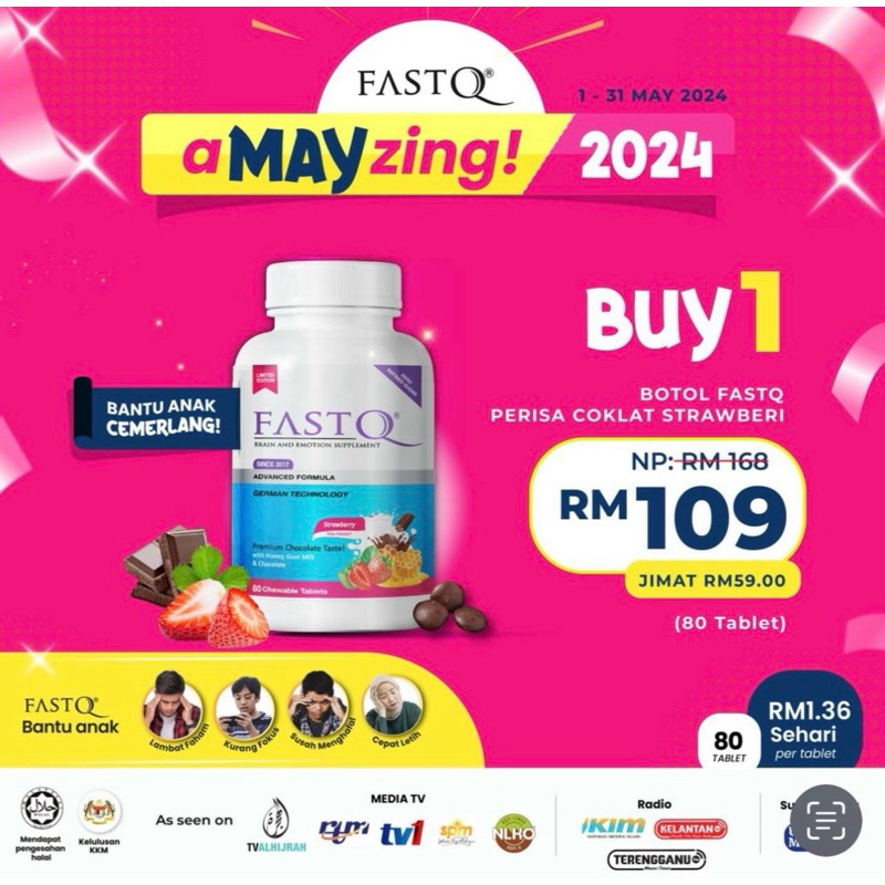 FAST Q BOOSTER MINDA EMOSI SUPPLEMENT 80 TABLET COKLAT STRAWBERRY PROMO ...