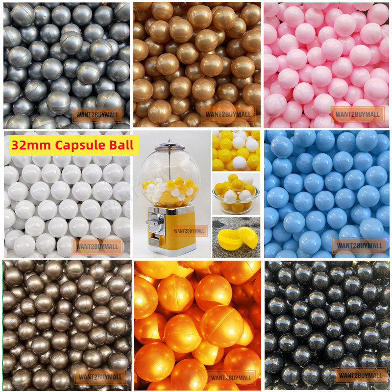 32mm Solid Gold Silver Colour Empty Plastic Capsule Ball Event Lucky ...