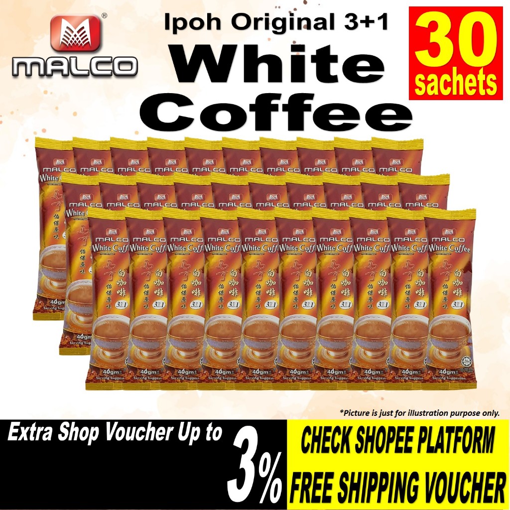 3 in 1 Original White Coffee | 40gm x 30 Sachets | Ipoh | Malco | HALAL | Instant | Premixed | 3 ...